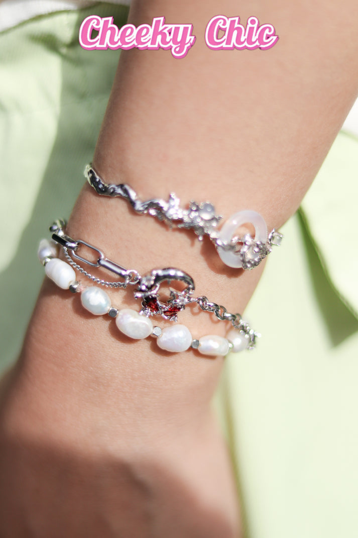 Cheeky Chic Moonlight Ruby Crescent Bracelet – Premium Palladium – cheekychic